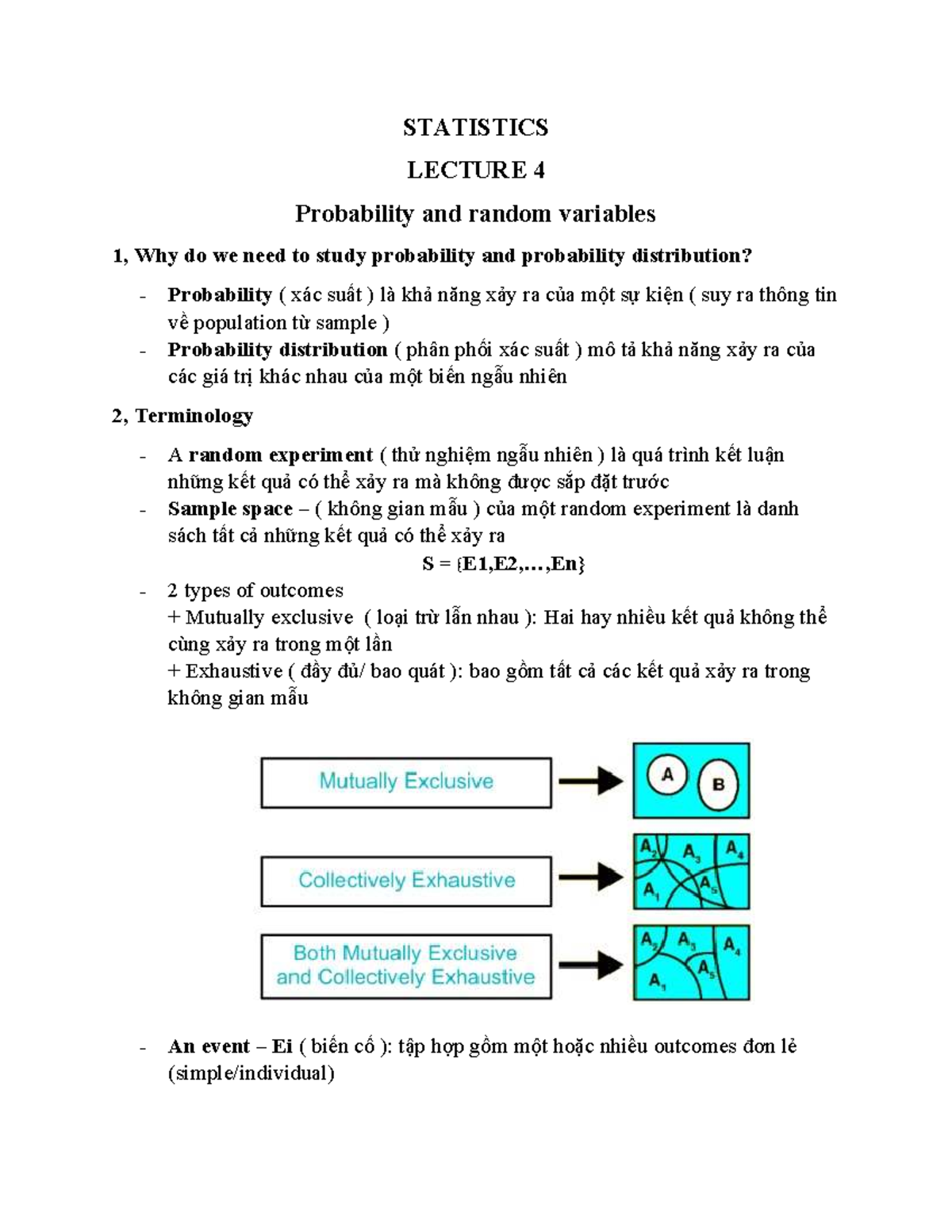 STATISTICS LECTURE 4 & 5: Probability, Random Variables & Sampling ...