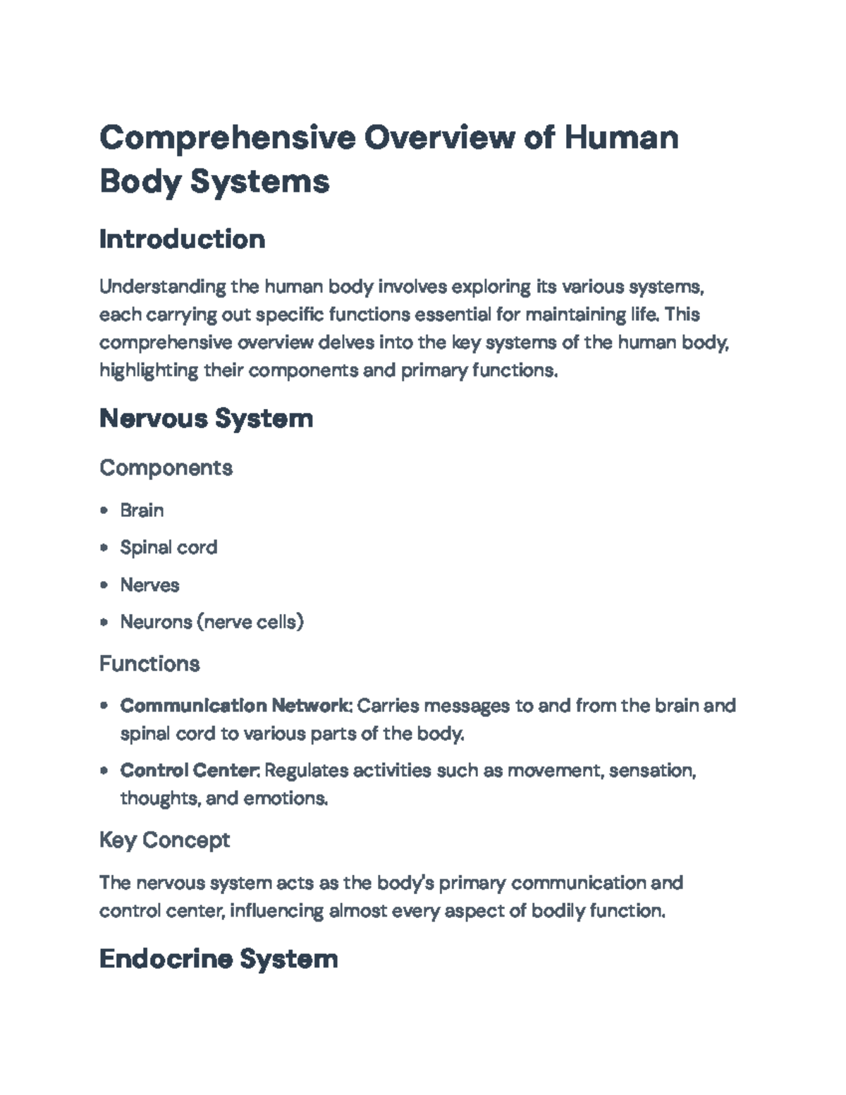 Comprehensive Overview of Human Body Systems: Structure & Functions ...