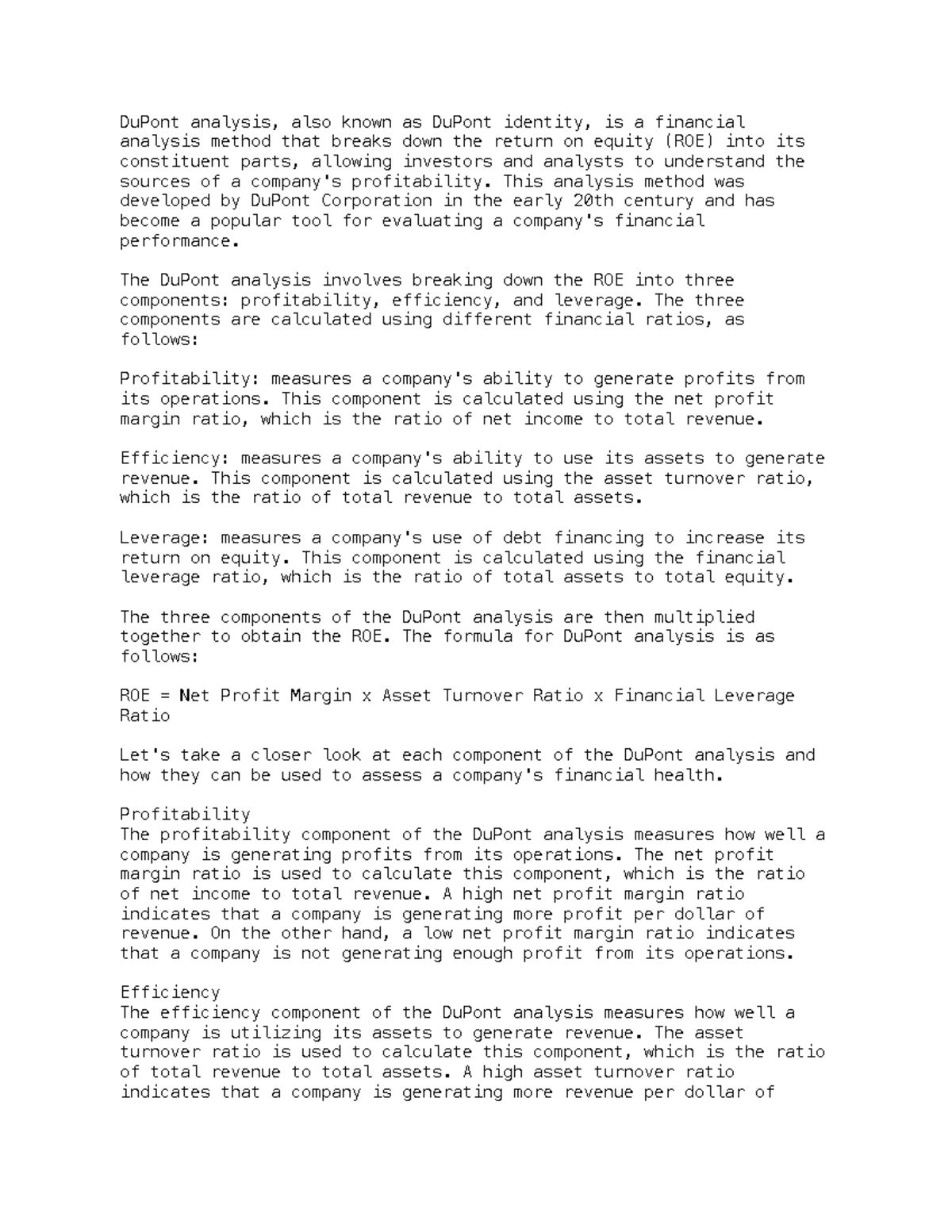 Understanding DuPont Analysis: Components and Calculation - Studocu