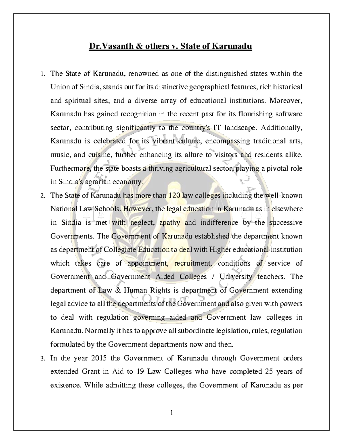 Moot Court Proposition: Dr. Vasanth v. State of Karunadu Case Study ...