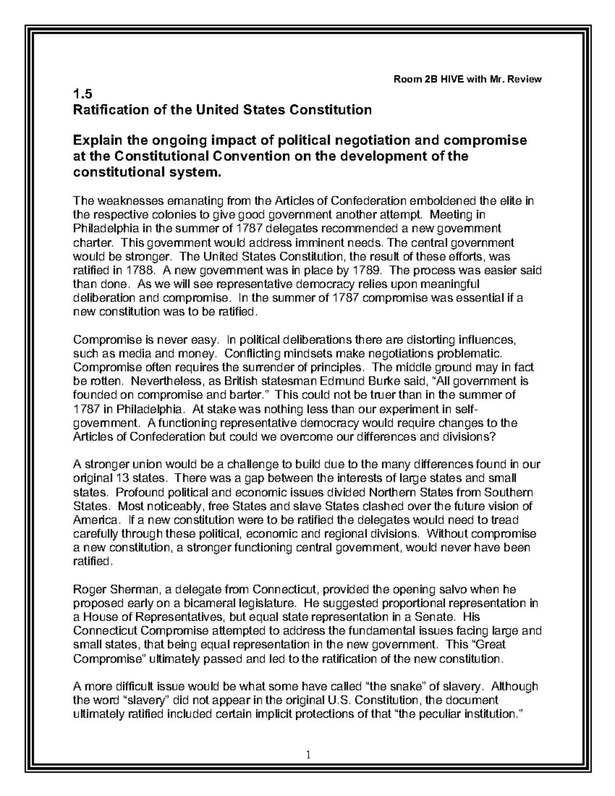 U.S. Constitution Ratification: Key Compromises Explained - Text1 - Studocu