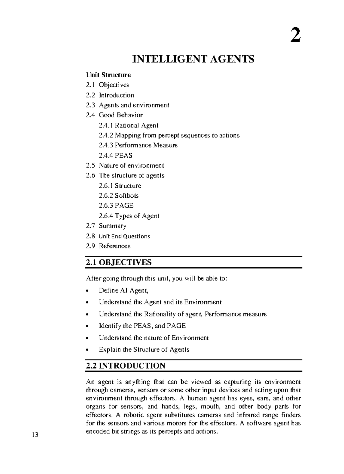 Chap 2 - BSc IT Semester V Artificial Intelligence Unit 1 - 2 INTELLIGENT AGENTS Unit Structure ...