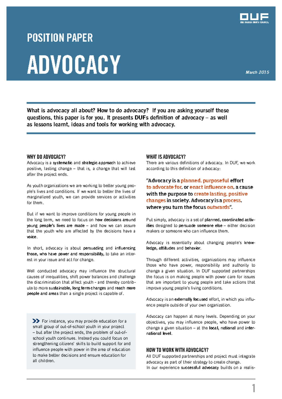 Position Paper: Advocacy Toolkit - Understanding and Implementing ...