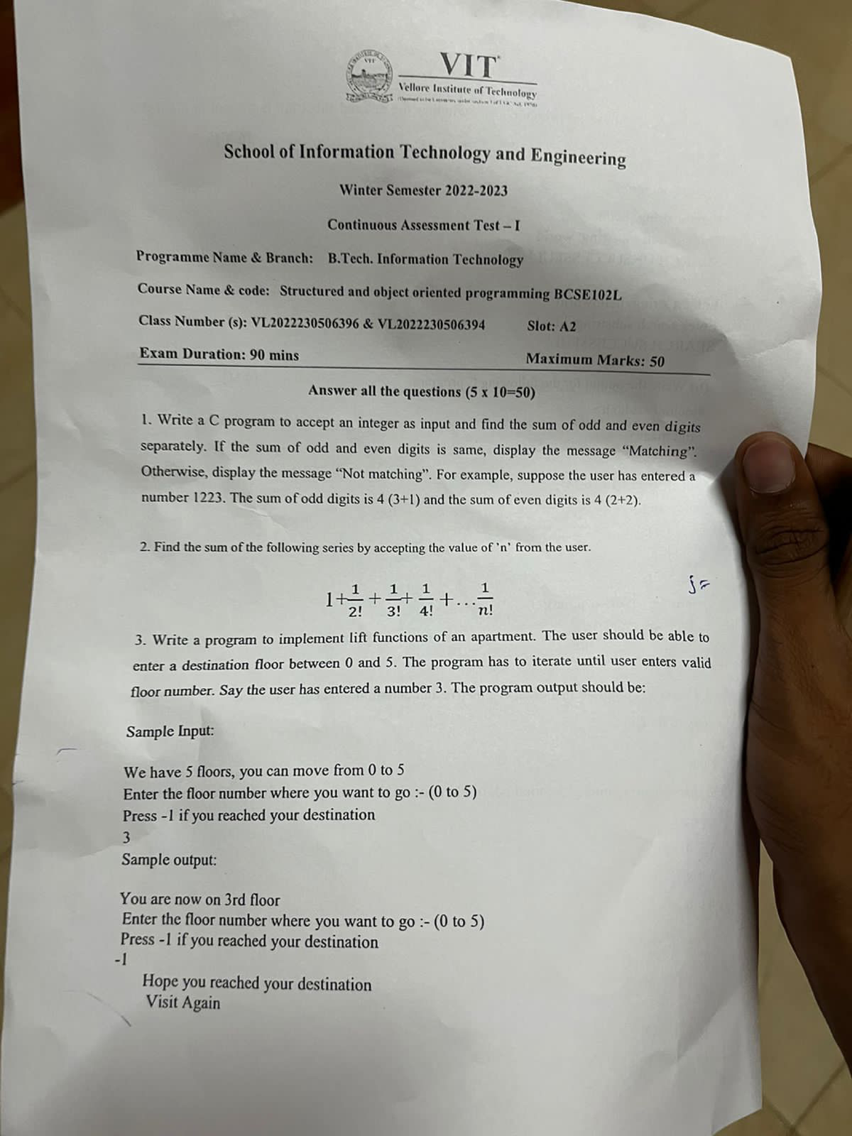 BCSE102P CAT 1 A2 2023 - ... - NET VIT Nellor Institute of Technology School of Information ...