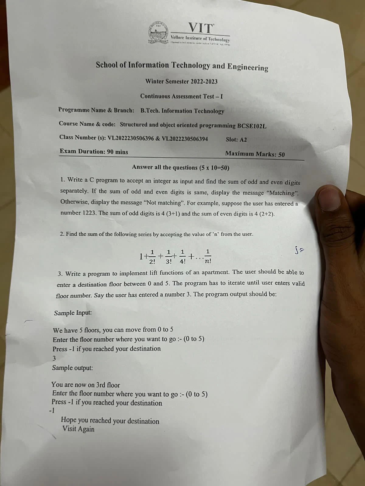 BCSE102P CAT 1 G1 2023 - Structured Programming Assessment Details - Studocu