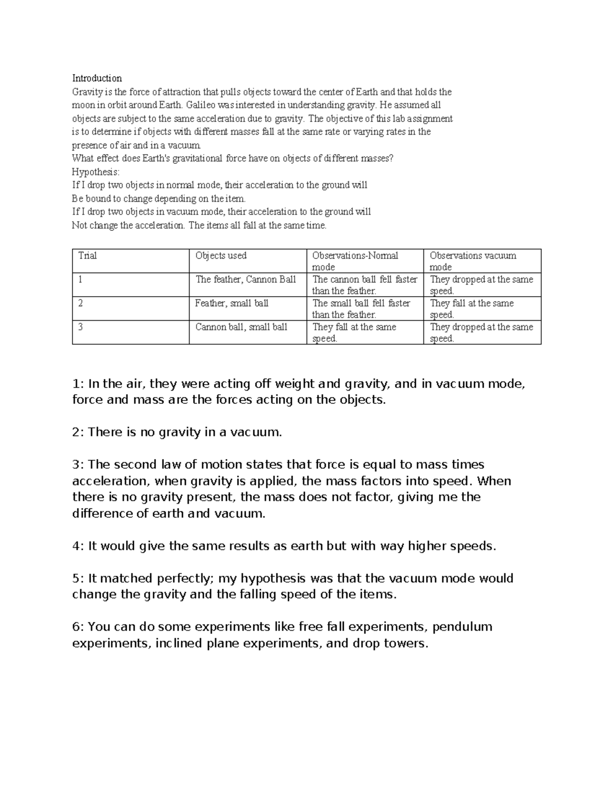 08.02 Lab Report: Gravity and Forces in Our Solar System - Studocu