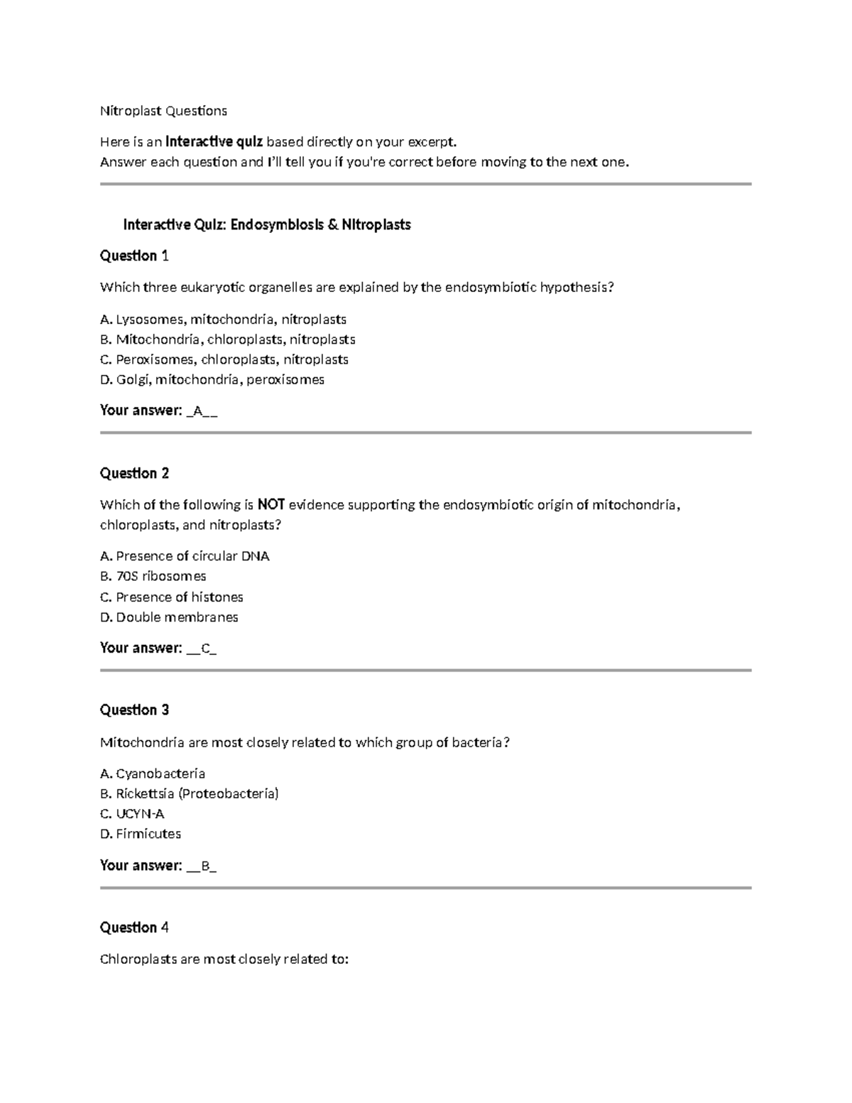 Final Exam Practice Questions: Nitroplast & Endosymbiosis Quiz - Studocu