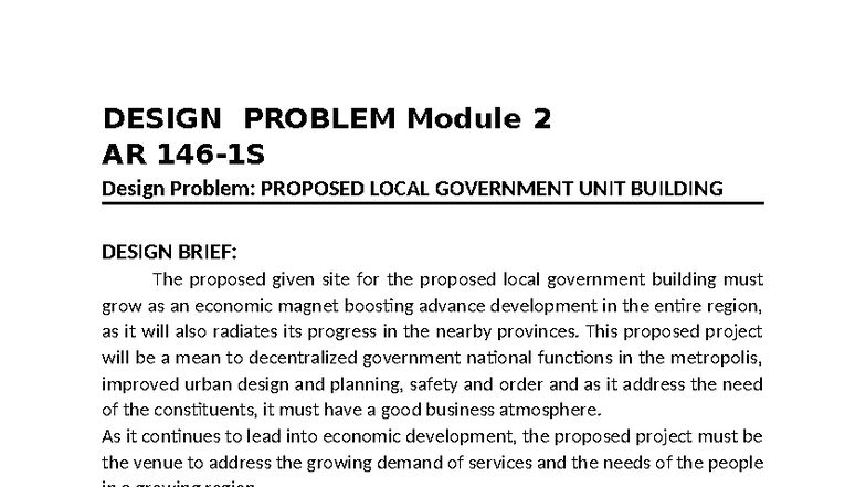 Design Problem Module 2 AR146: Local Government Building Design Brief ...