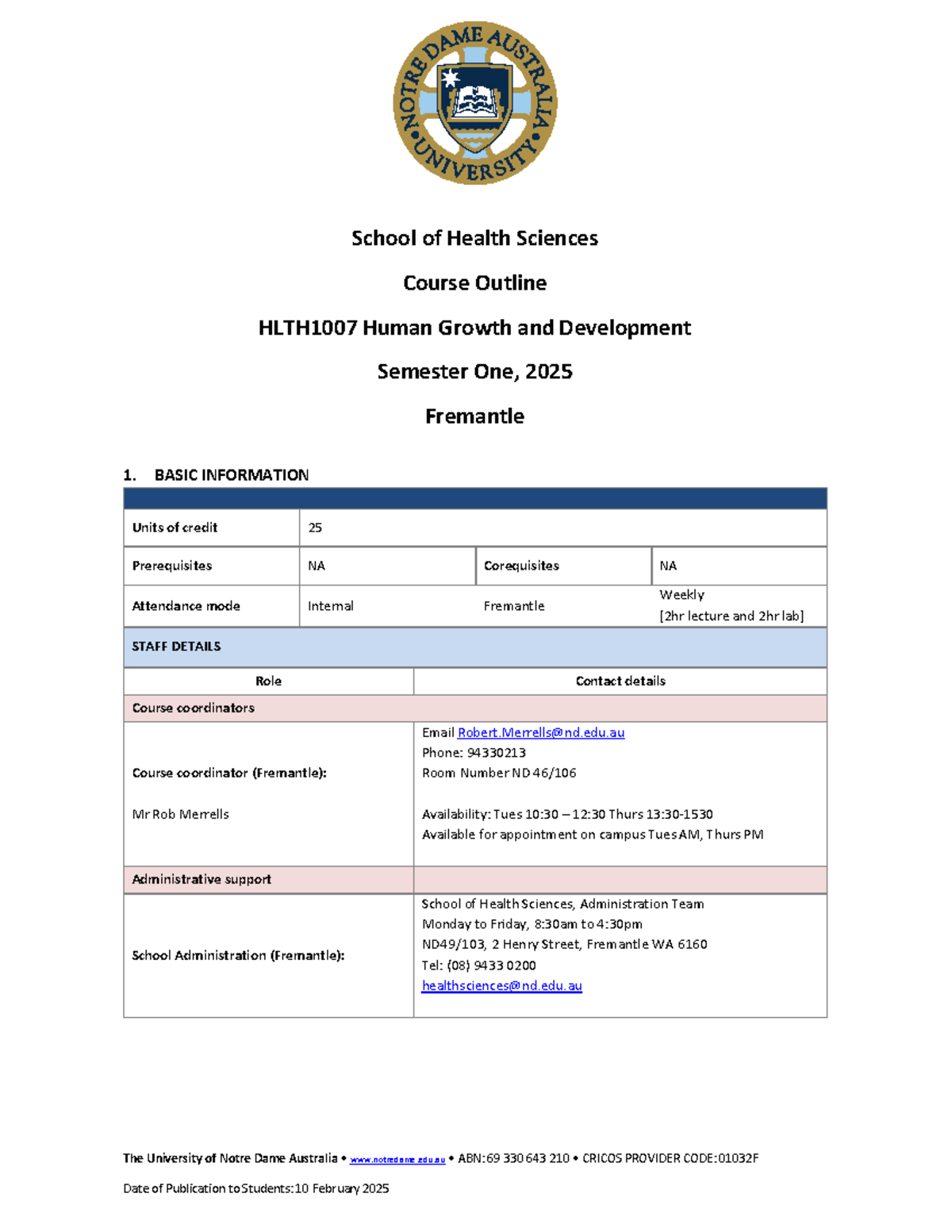HLTH1007 Course Outline: Human Growth & Development - Semester 1, 2025 ...