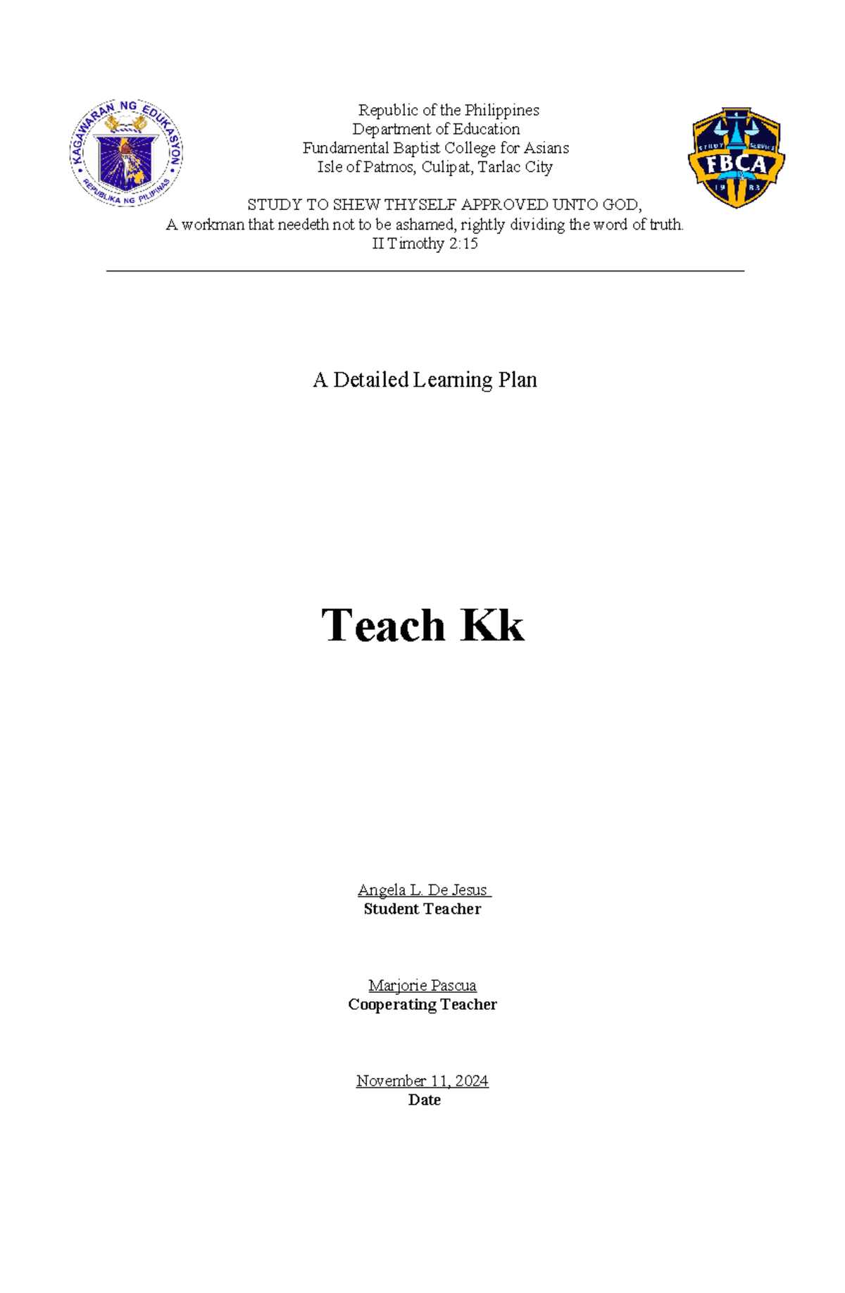Teach Kk: Recognizing the Letter 'K' - Lesson Plan & Activities - Studocu