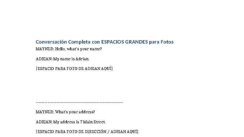 Conversación Completa con Espacios para Fotos: Adrian y Mayner - Studocu
