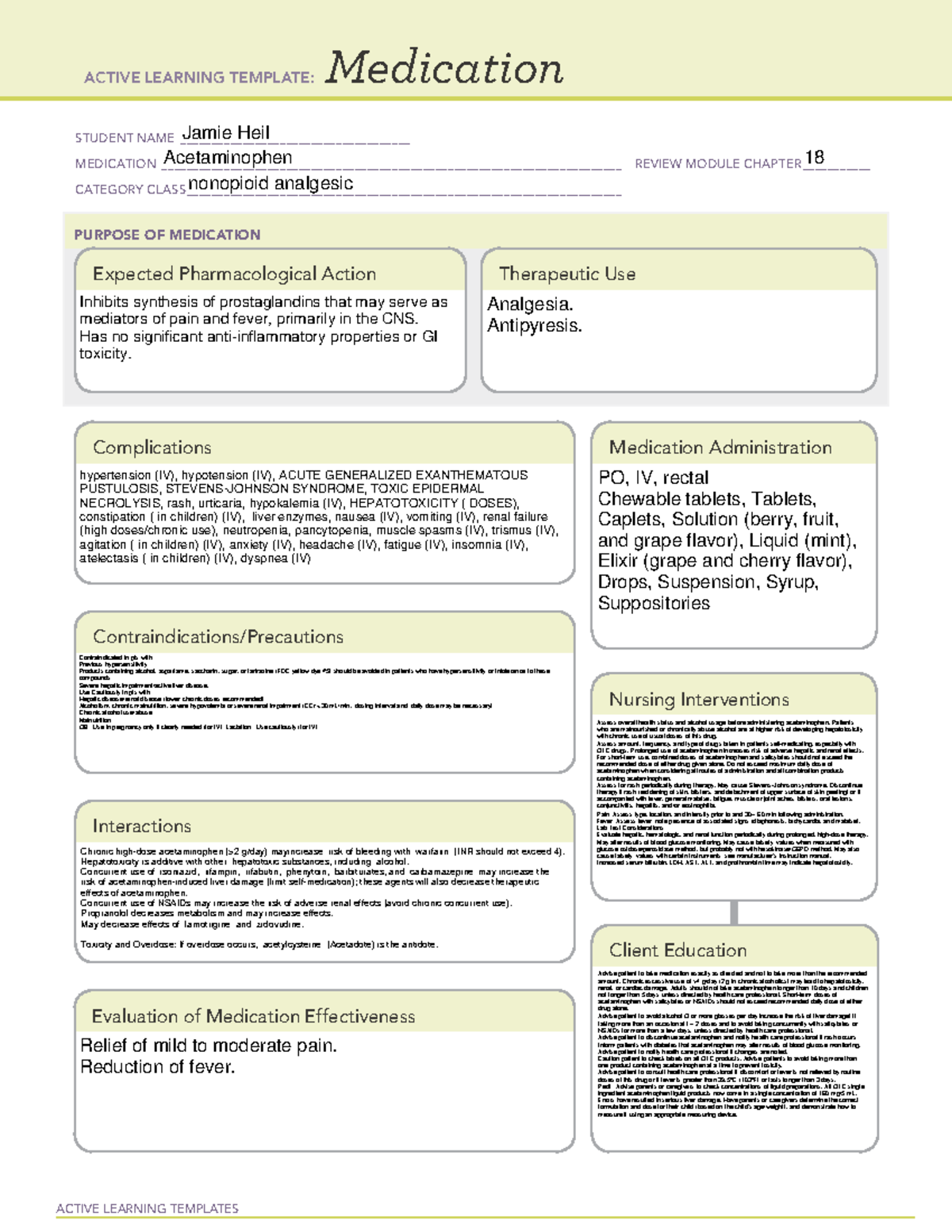 Acetaminophen Medication Card: Key Insights & Nursing Considerations ...