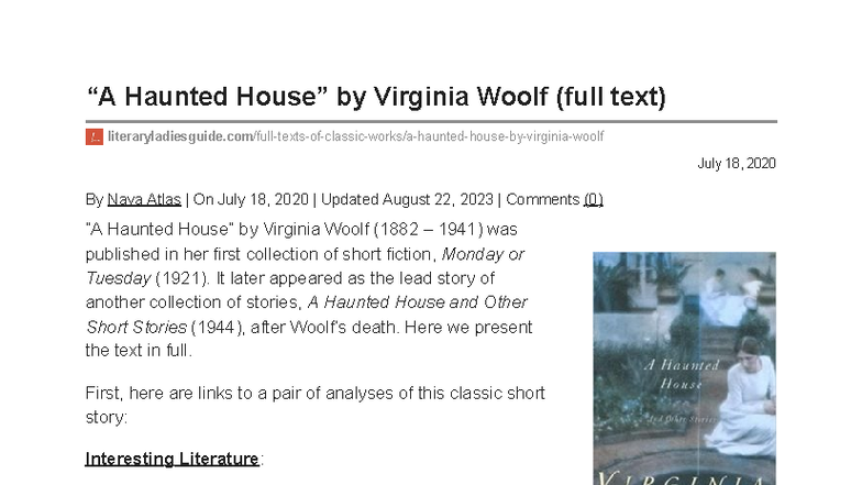 A Haunted House by Virginia Woolf (1921) - Full Text Analysis - Studocu