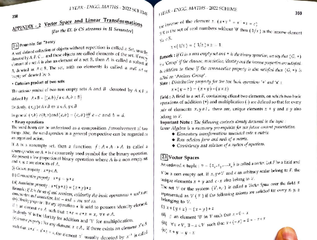 I YEAR ENGG. MATHS 2022 SCHEME: Linear Transformations and Vector Spaces - Studocu
