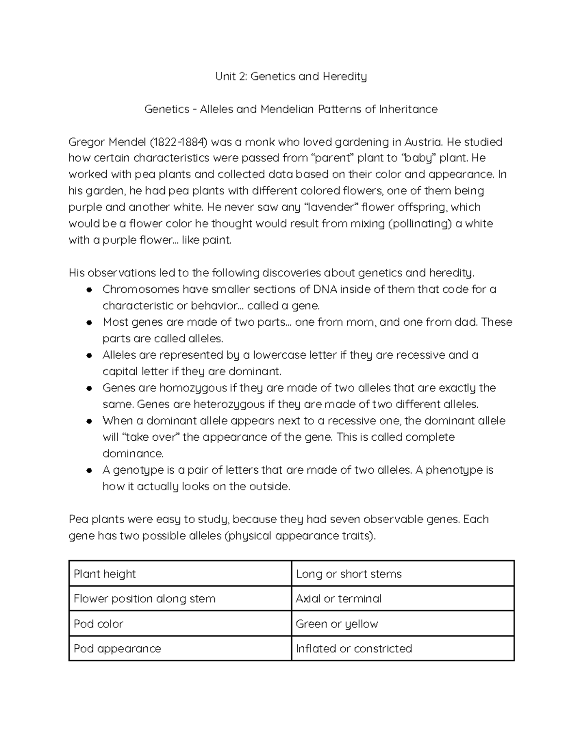 Unit 2: Genetics, Alleles, and Mendelian Patterns Explained - Studocu