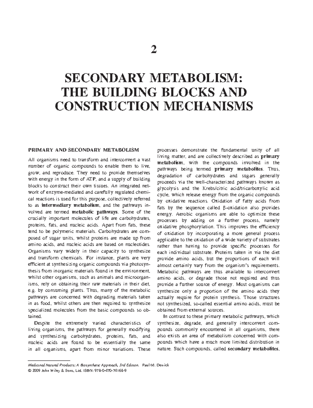 **Secondary Metabolism: Building Blocks & Mechanisms (MNP 3rd Ed ...