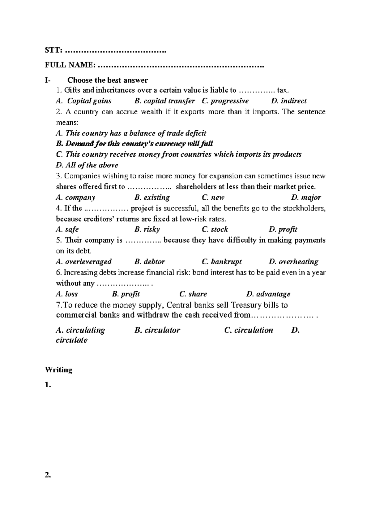 STT: Midterm Exam 1 - Economic Concepts & Taxation - Studocu