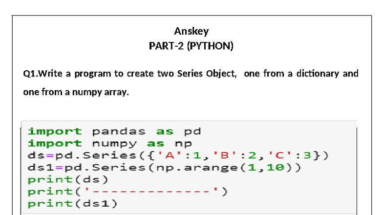 Anskey (PYTHON) - DataFrame & Series Operations Q1-Q20 - Studocu