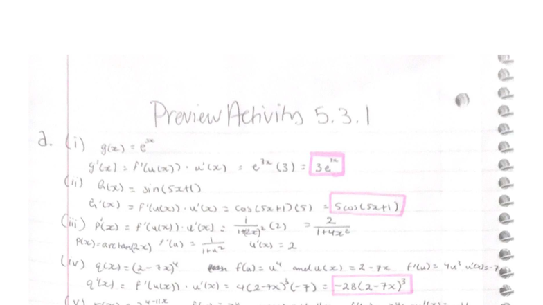 Calculus Preview Activity 5.3.1: Derivatives and Integrals - Studocu