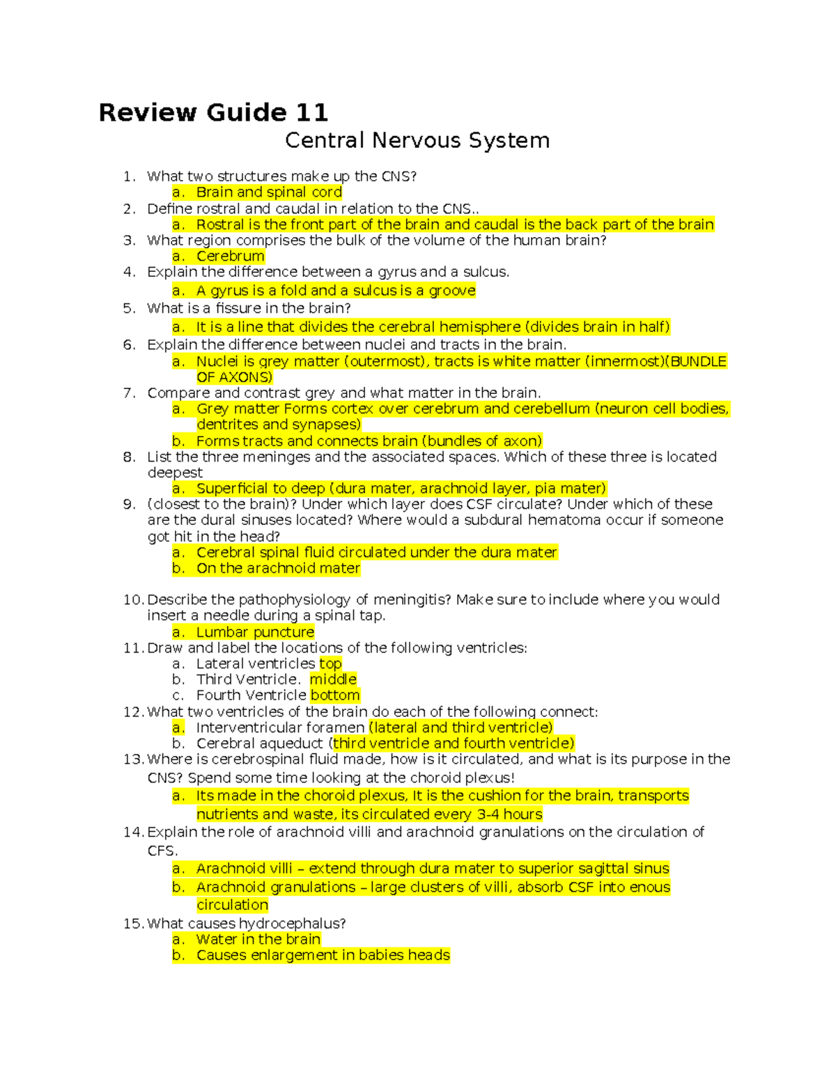 CNS Review Guide: Structure, Functions & Pathophysiology Insights - Studocu