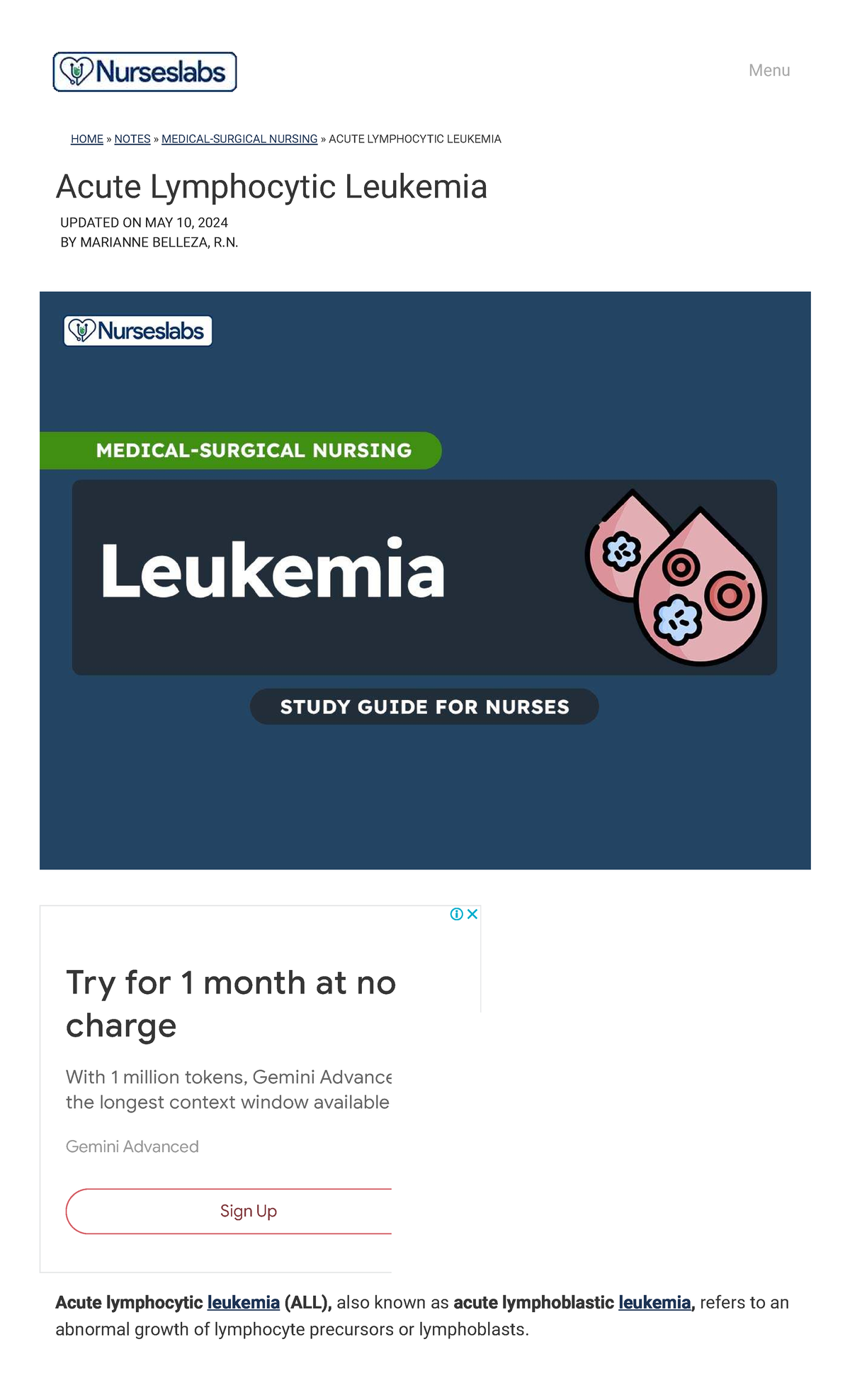 Acute Lymphocytic Leukemia Nursing Care Management Study Guide - HOME ...