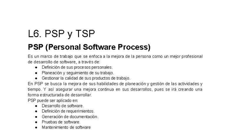 Lección 6: Mejora de Procesos con PSP y TSP en Desarrollo de Software ...