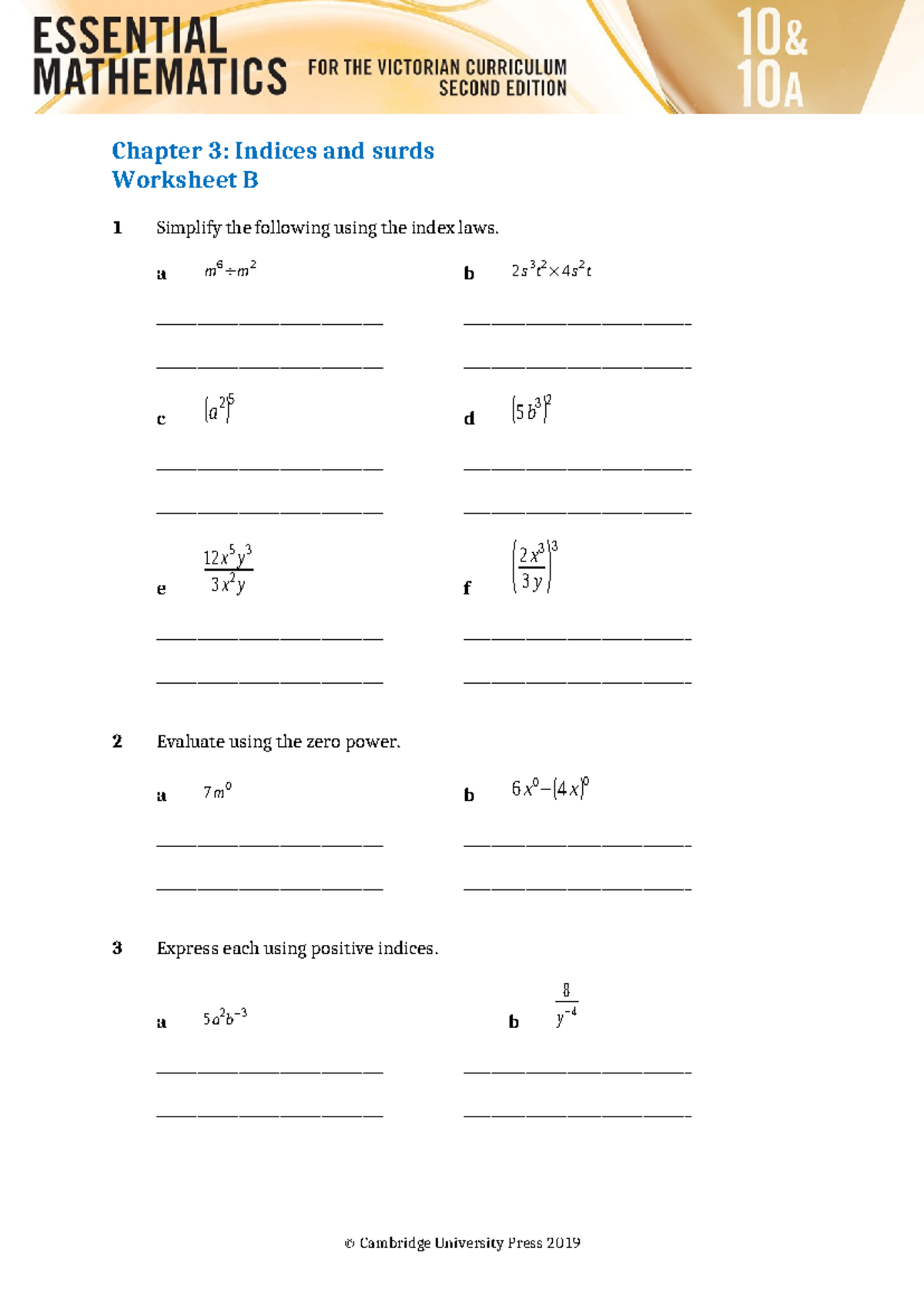 Worksheet 03B: Indices and Surds Practice - Simplification & Evaluation ...