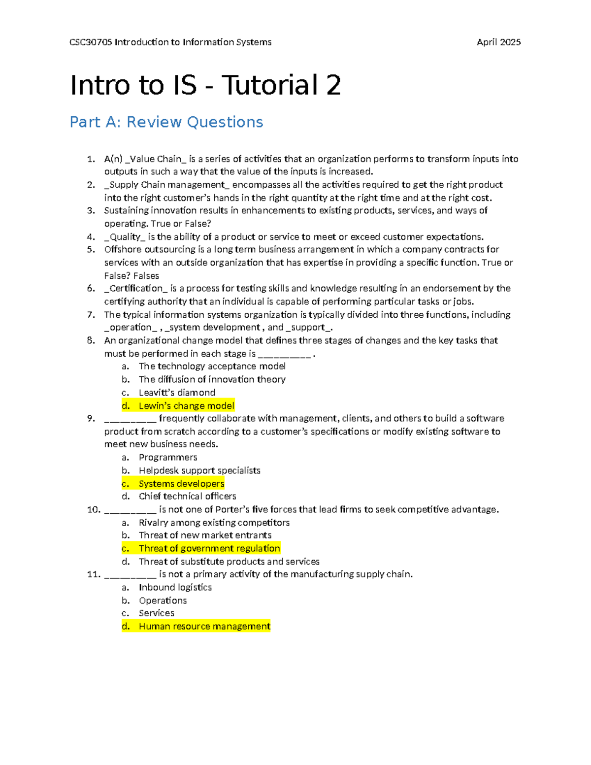 CSC30705 Intro to Information Systems April 2025 Tutorial 2 Review ...