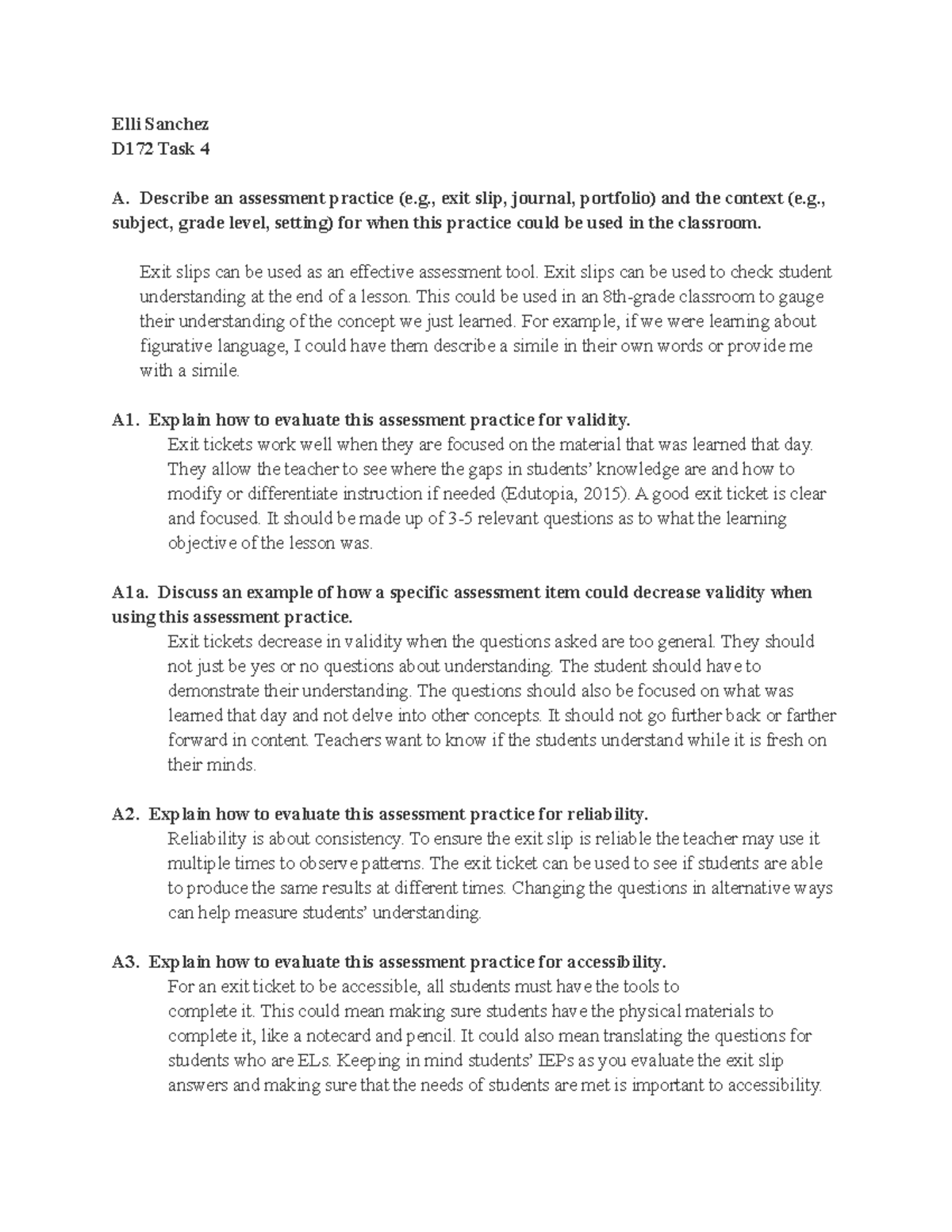 D172 Task 4 - Passed - Elli Sanchez D172 Task 4 A. Describe an ...