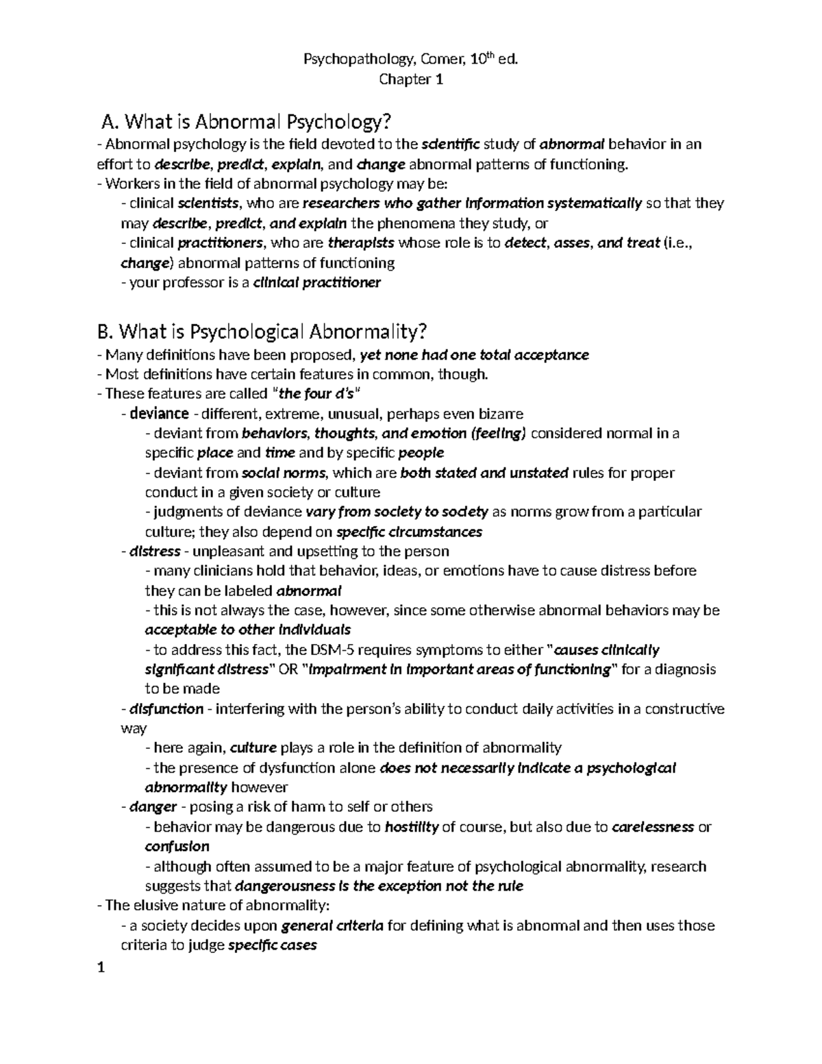 Psychopathology (PSY 101) Overview: Theories, Treatment & Perspectives ...
