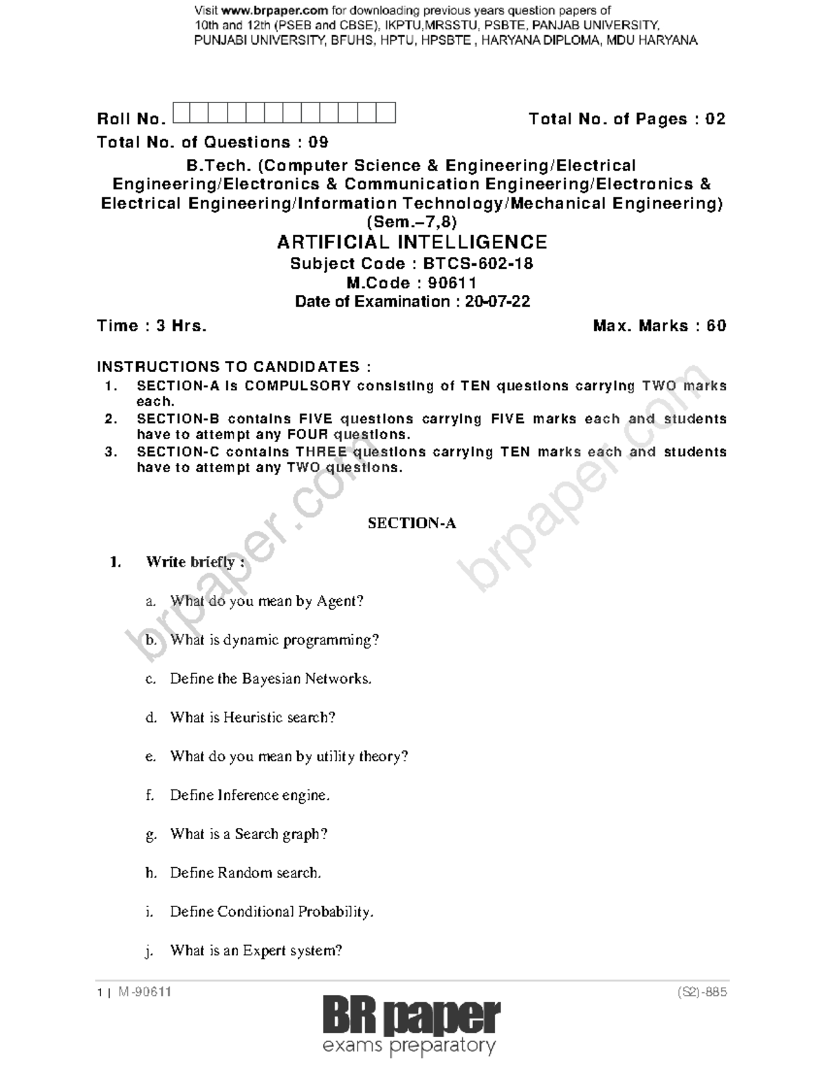 AI (M.Code: 90611) May 2022 Question Paper - B.Tech. CSE - Studocu