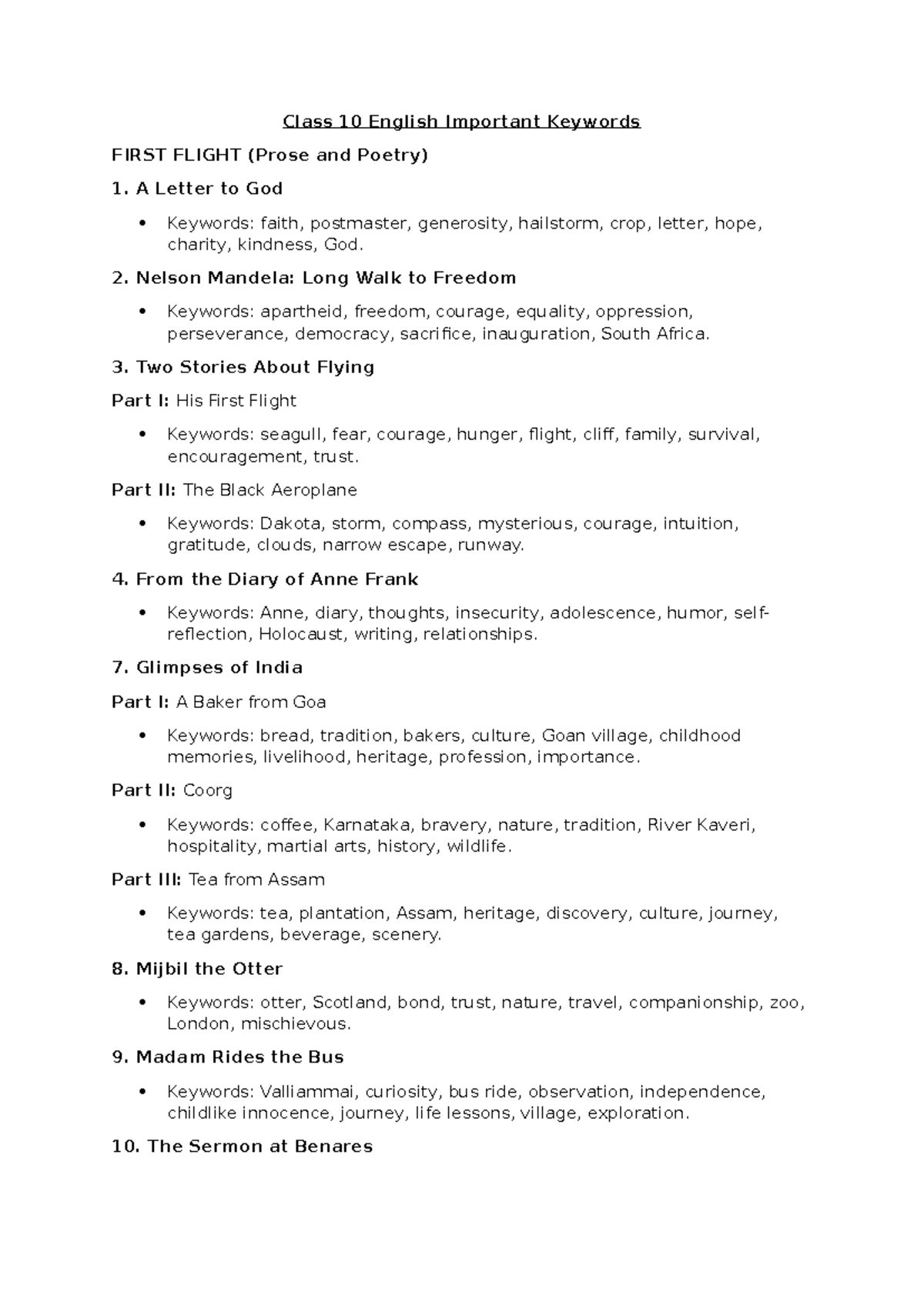 Class 10 English: Key Terms for FIRST FLIGHT Prose & Poetry - Studocu