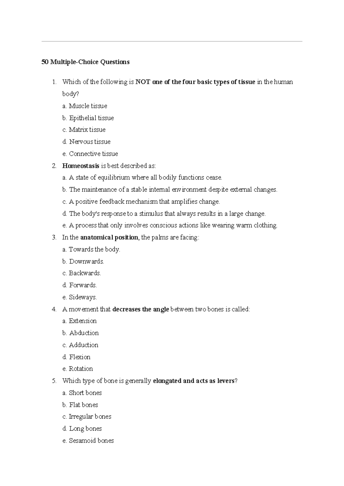 HUBS191 Practice Questions for Progress Test: 50 Multiple Choice Items ...