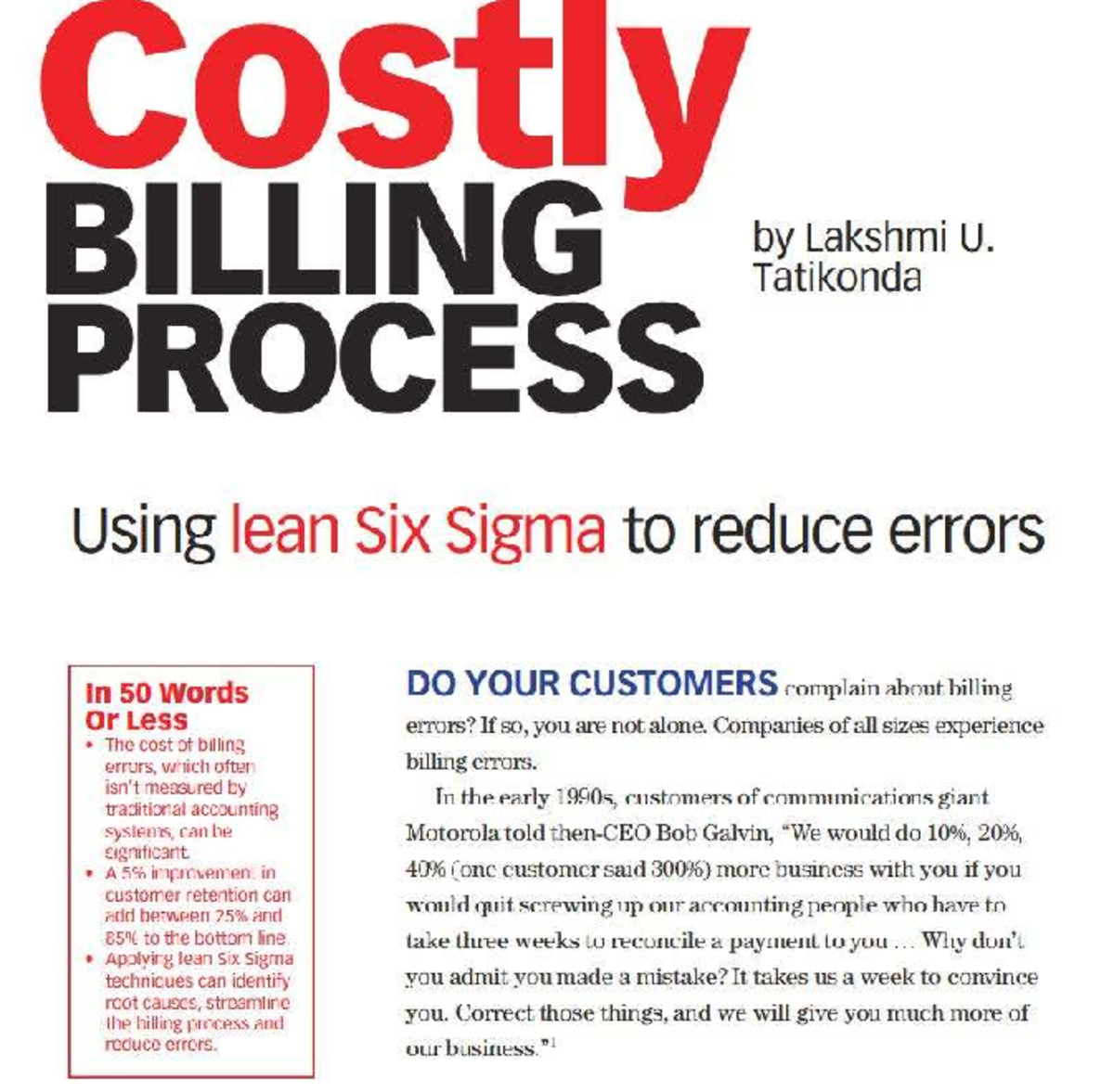 Lean Six Sigma Techniques for Reducing Billing Errors in HC - Studocu