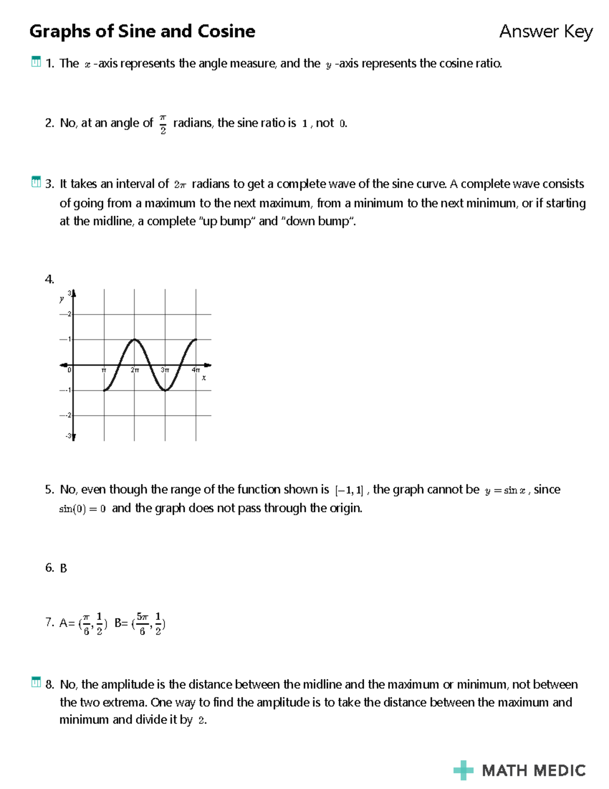 Graphs of Sine and Cosine CM HW Answer Key - Studocu