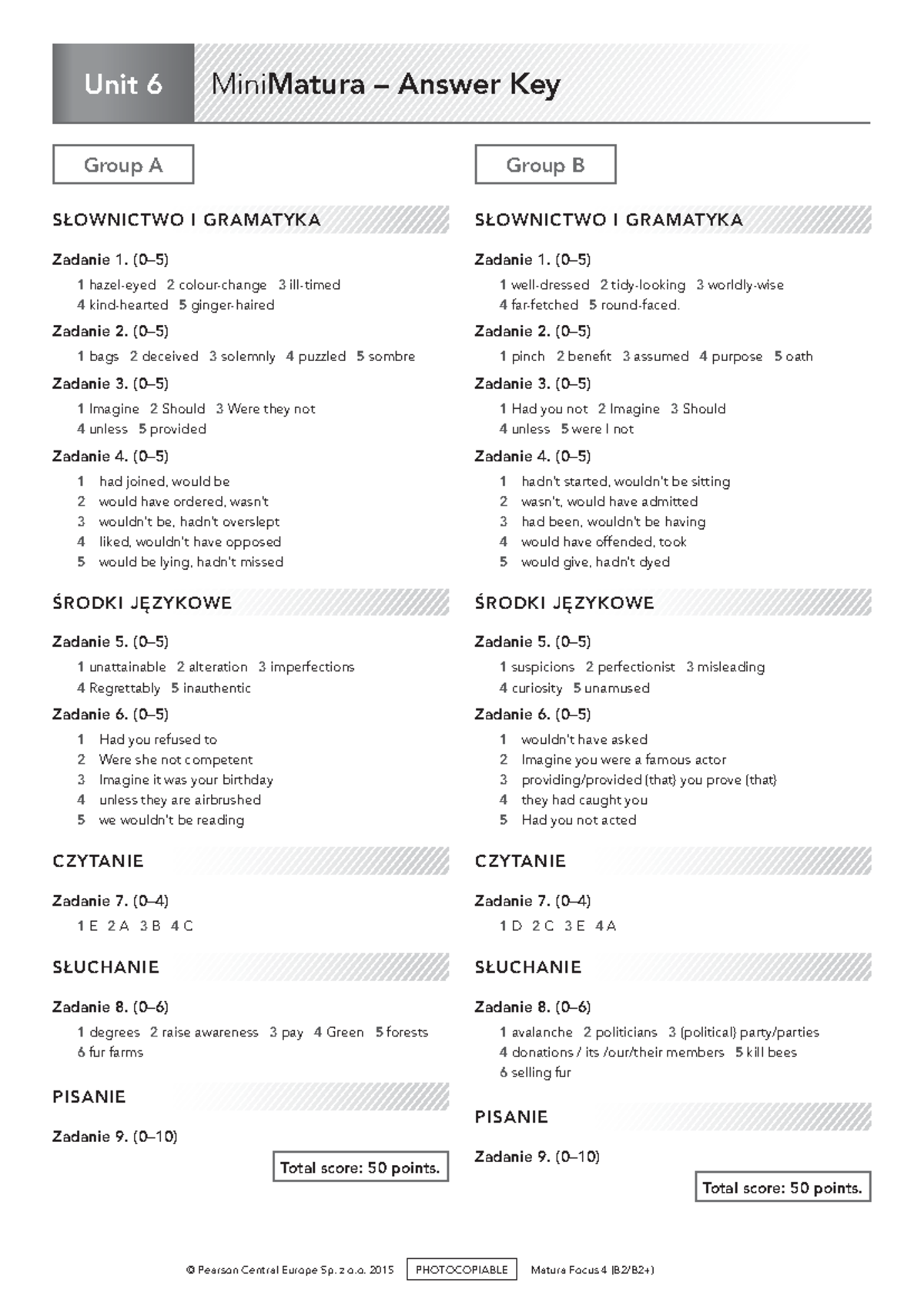 Unit 6 Mini Matura Answer Key - Vocabulary & Grammar Overview - Studocu