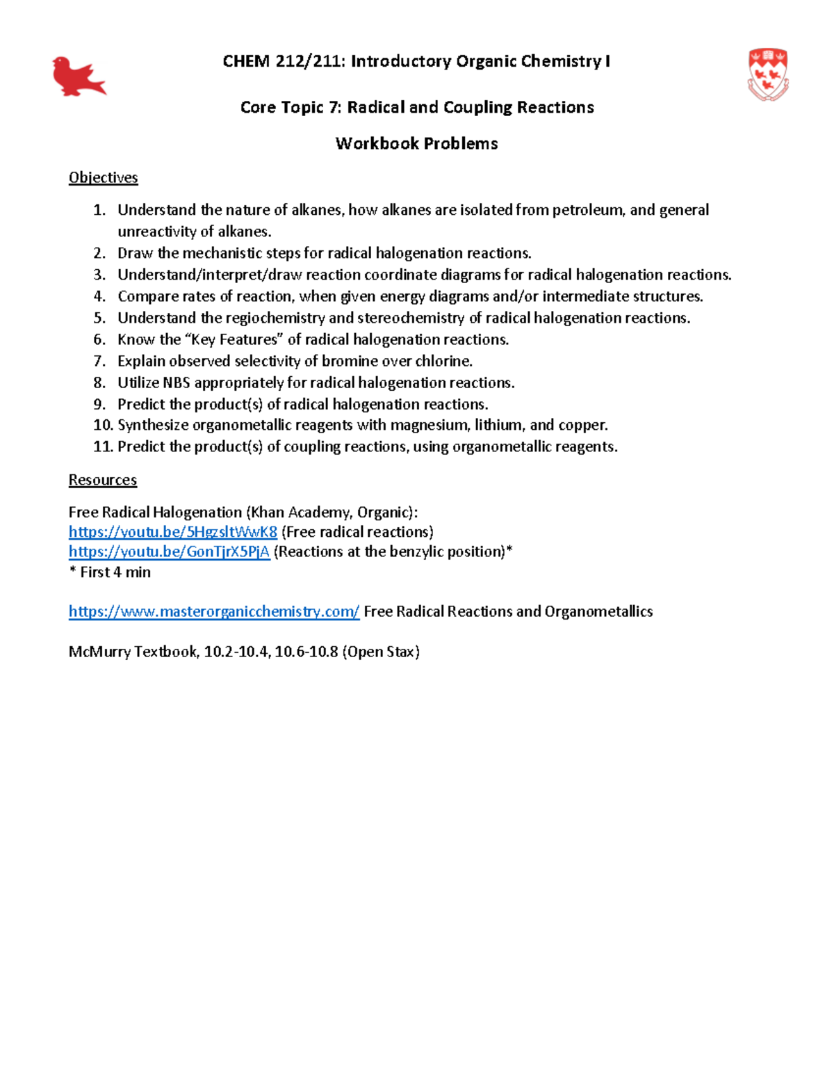 Core Topic 7: Workbook Problems on Radical & Coupling Reactions - Studocu