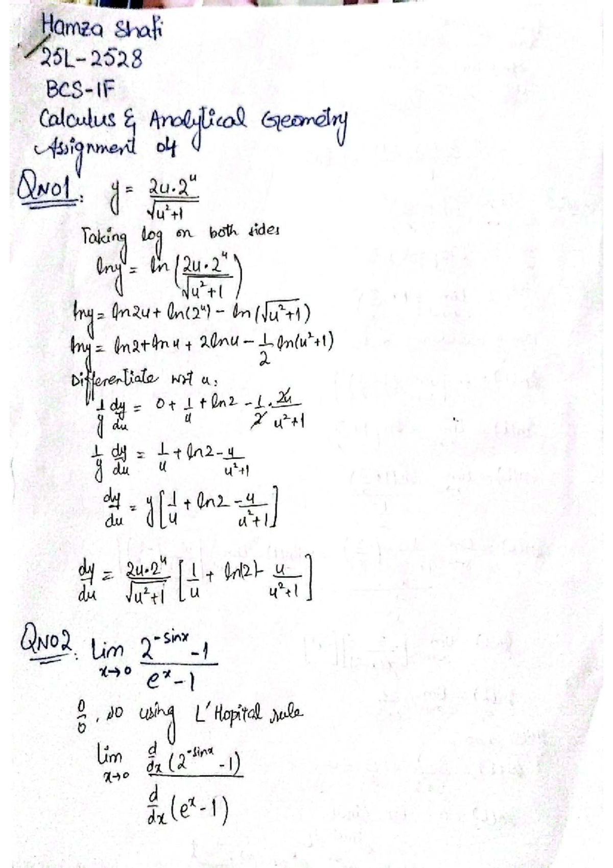 BCS-IF Calculus & Analytical Geometry Assignment 04 Solutions - Studocu