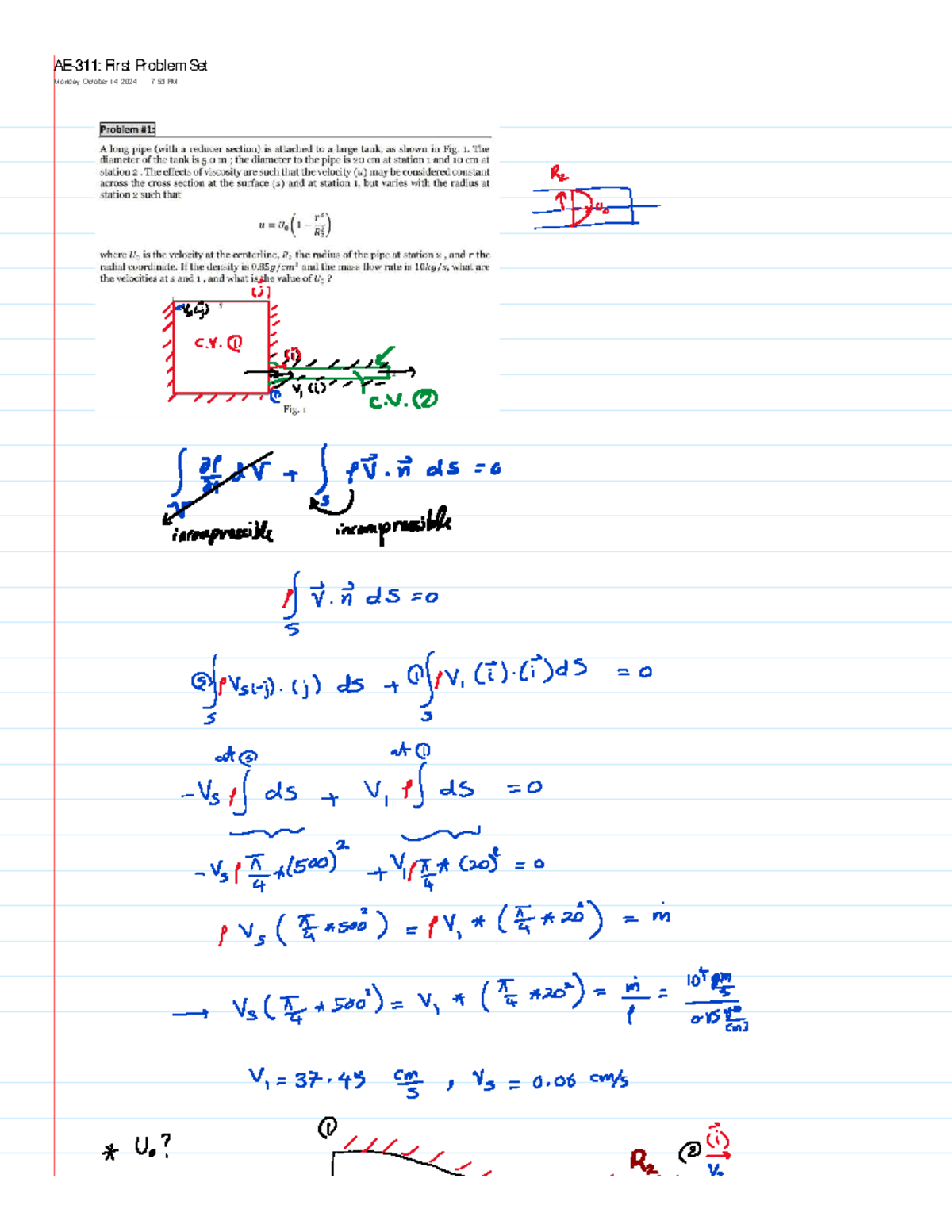 AE 311 - 1st Problem Set Solutions on Fluid Dynamics - Studocu