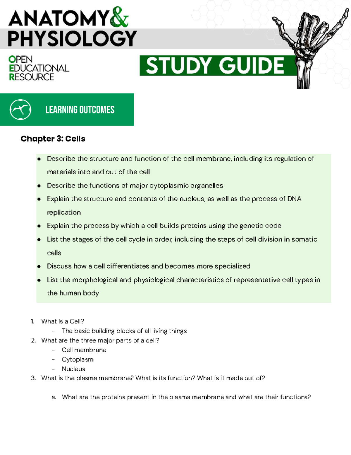 Chapter 3 Study Guide: Cells & Their Functions in Biology - Studocu