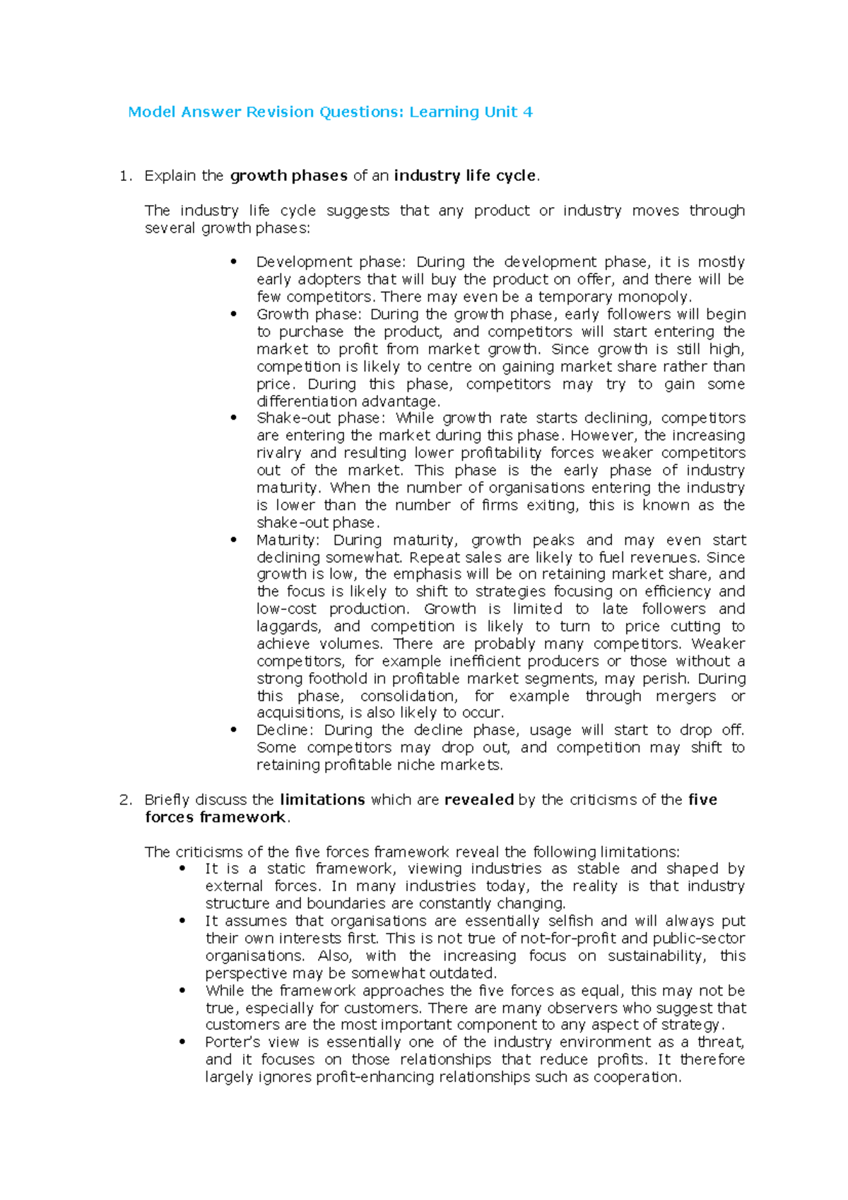 STMA7311 SB4 Industry Life Cycle & Strategy Analysis Final Review - Studocu