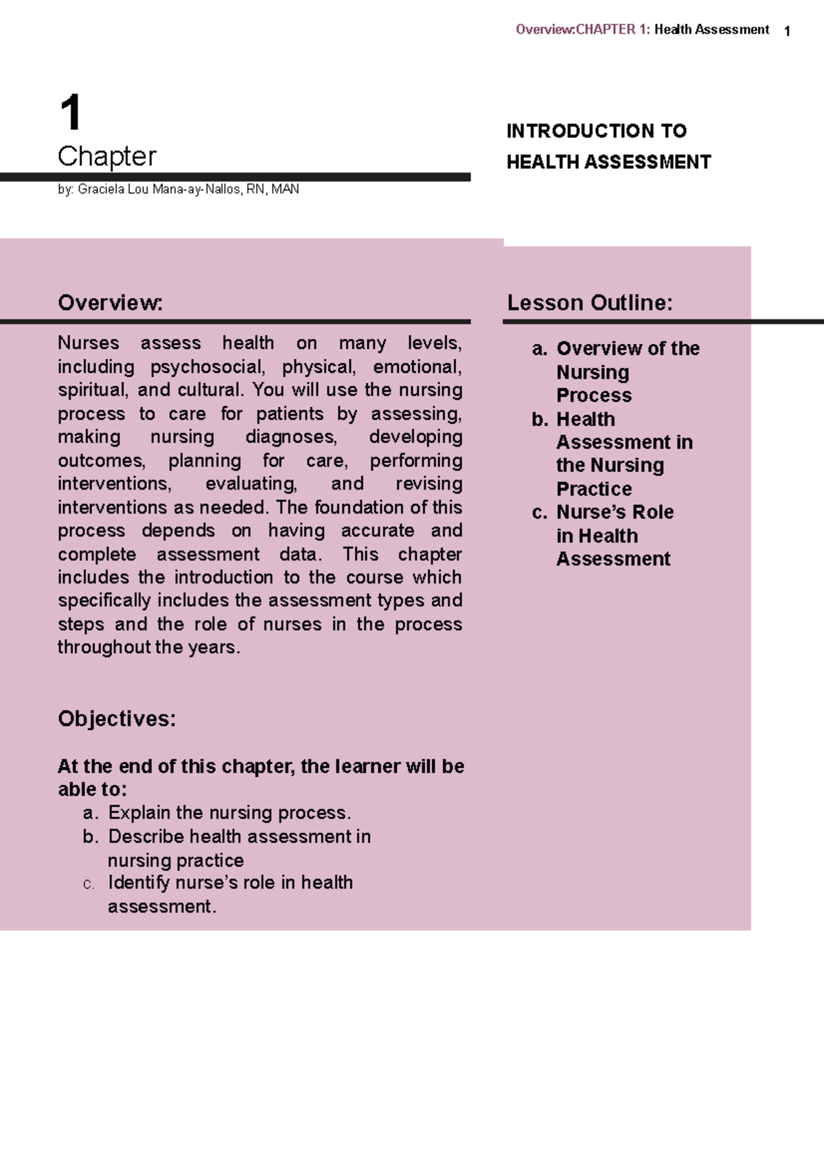 HA Chapter I Introduction - 1 Chapter INTRODUCTION TO HEALTH ASSESSMENT ...