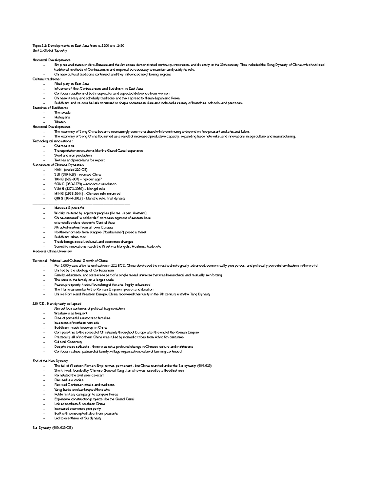 APWH Final Exam Study Guide: Developments in East Asia (1200-1450 ...