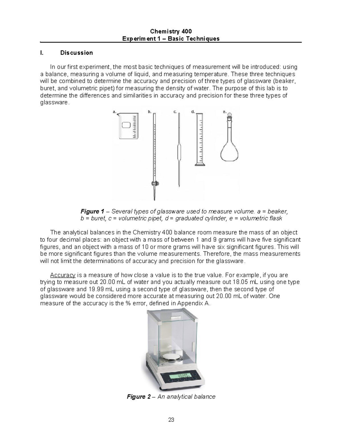 Chemistry 400 Lab 1: Basic Techniques in Measurement - Studocu
