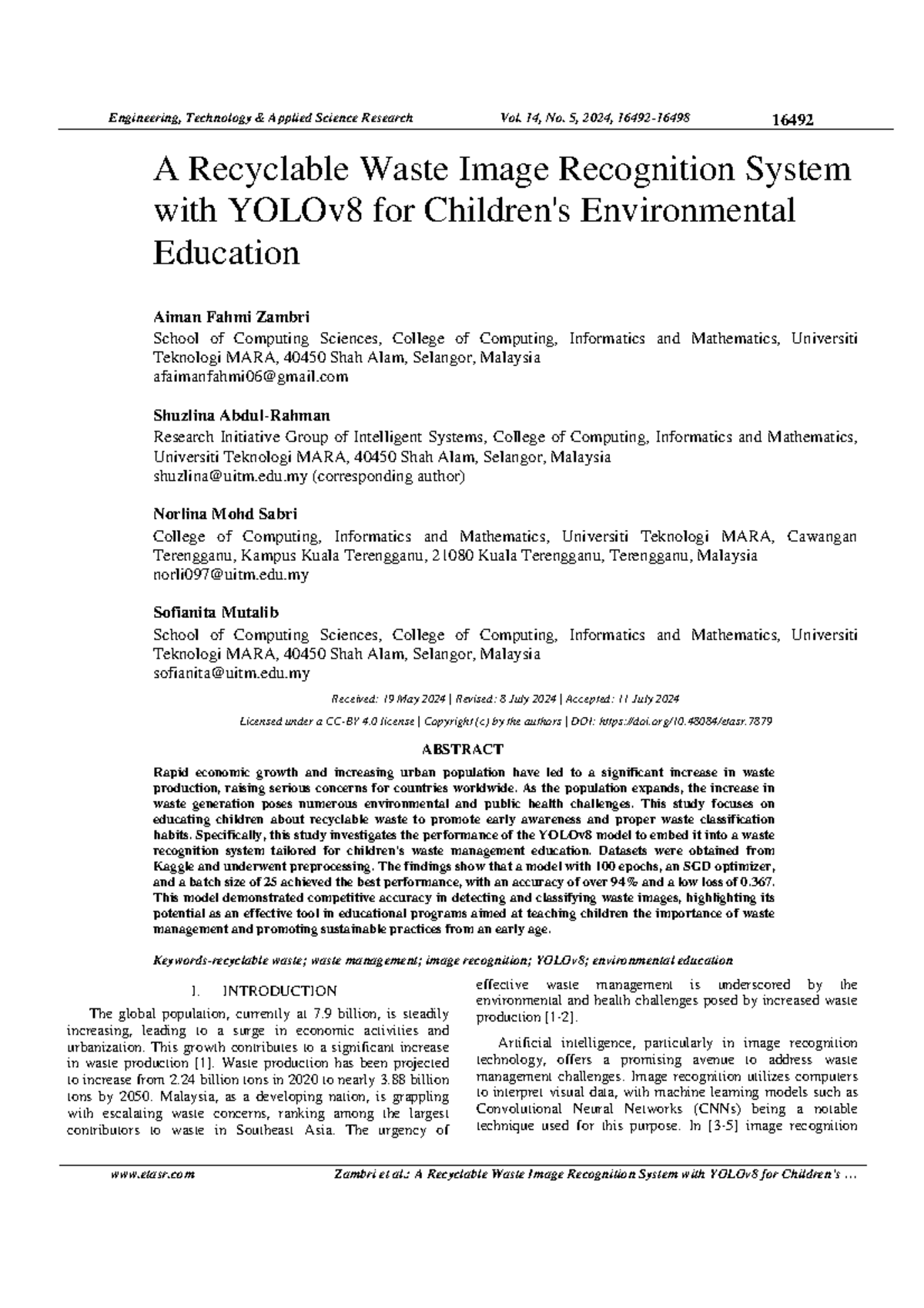 A Recyclable Waste Recognition System Using YOLOv8 for Kids' Education ...