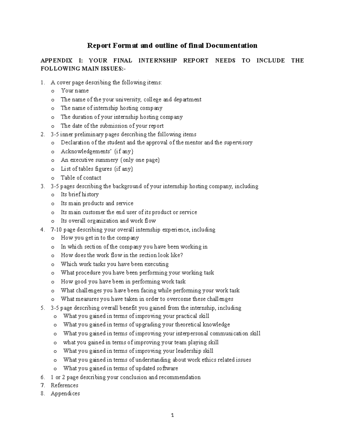 Report Format and outline of final Documentation extension - Report ...