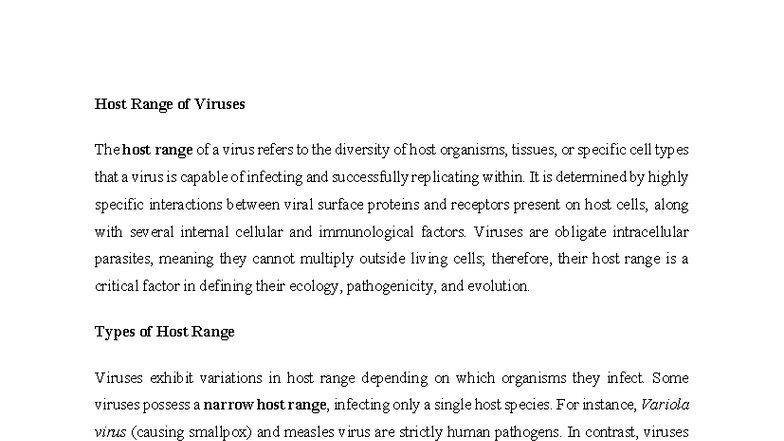 Host Range of Viruses: Understanding Infection Dynamics and Ecology ...