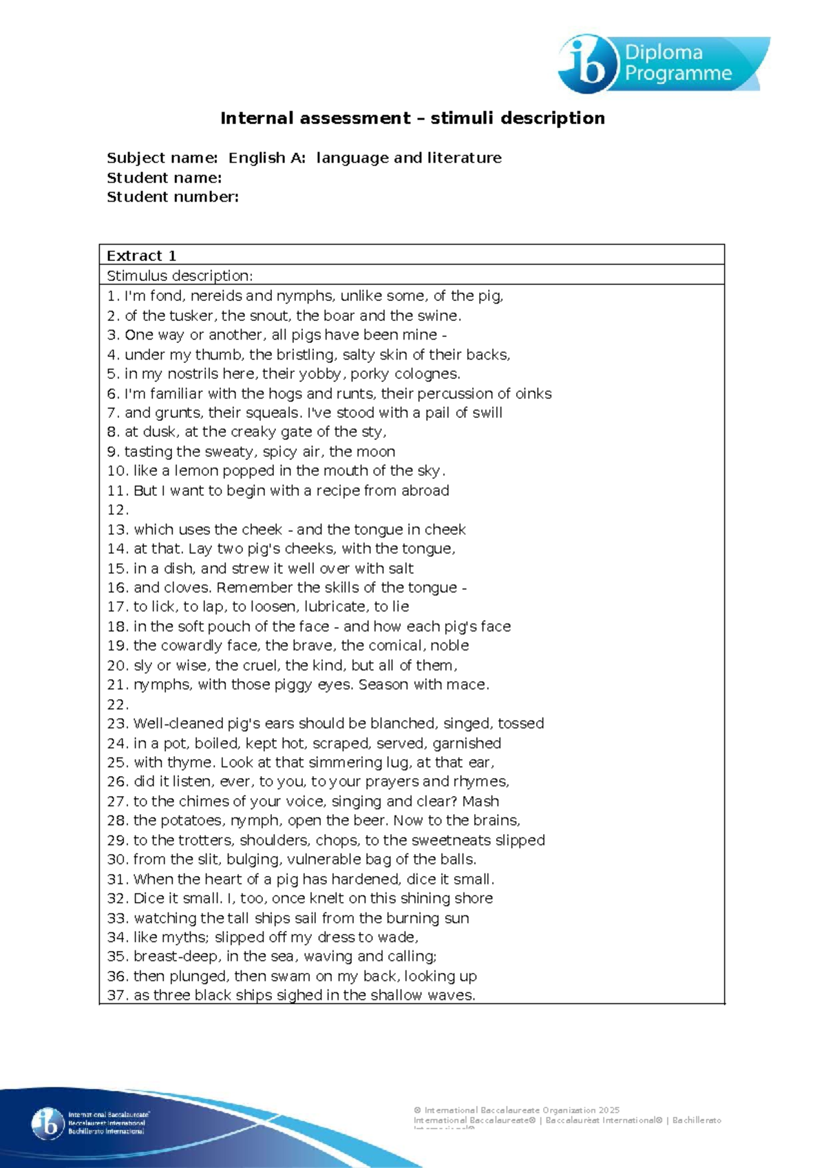 English A: Language and Literature - Internal Assessment Stimuli ...
