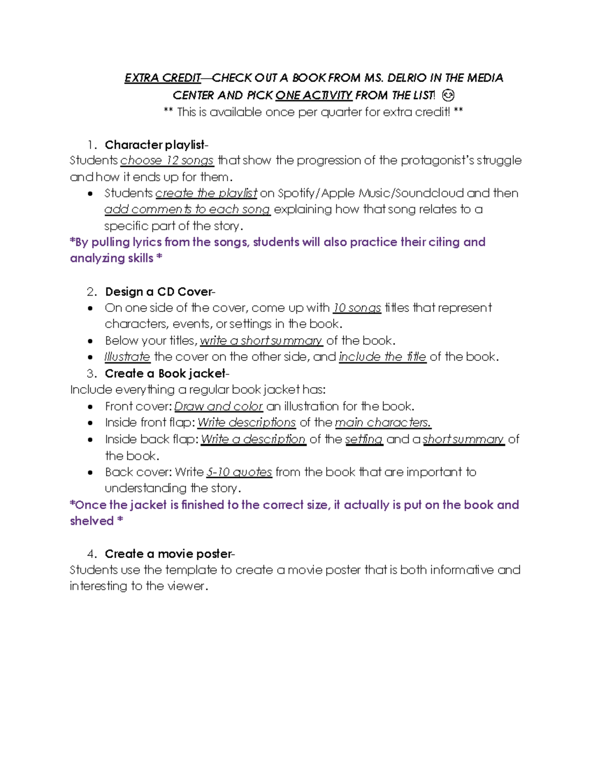 Extra Credit Instructions for Book Report Activities - Studocu