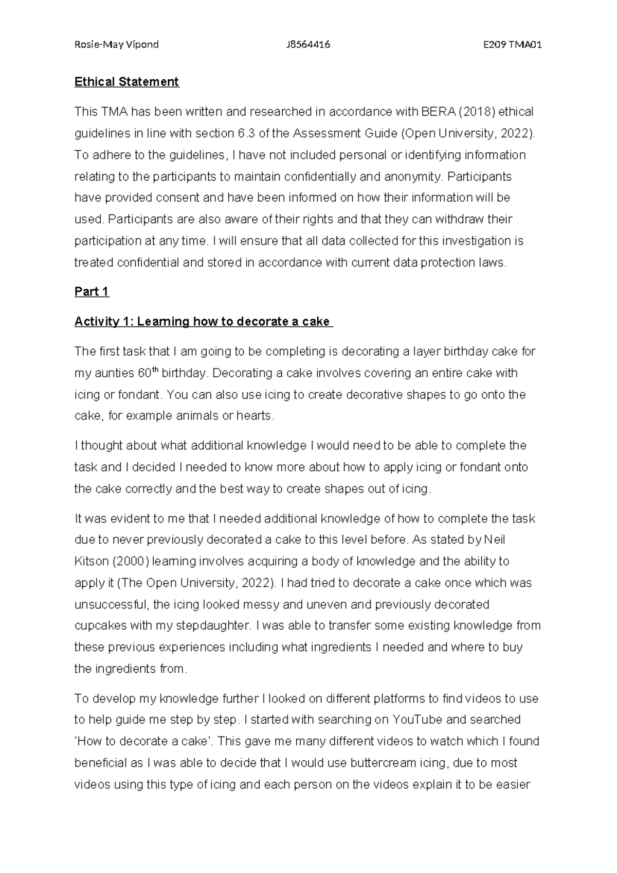 E209 TMA01: Reflective Insights on Ethical Practices and Learning ...